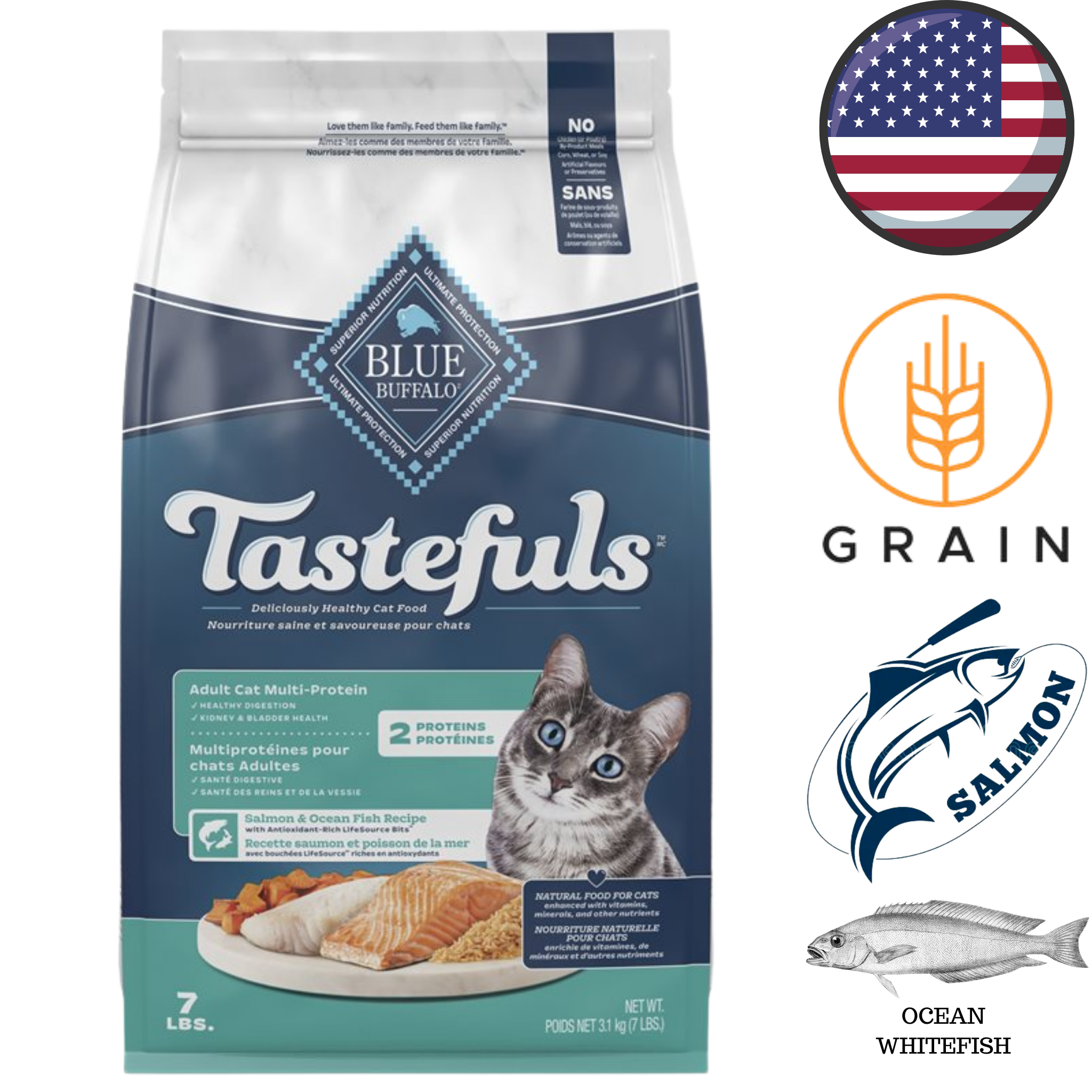 Blue Buffalo - Tastefuls Multi-Protein Salmon & Ocean Fish Adult Dry C ...